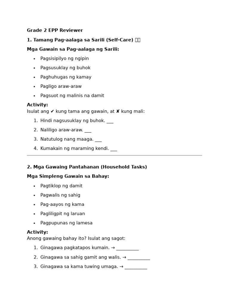 Grade 2 EPP Reviewer | PDF