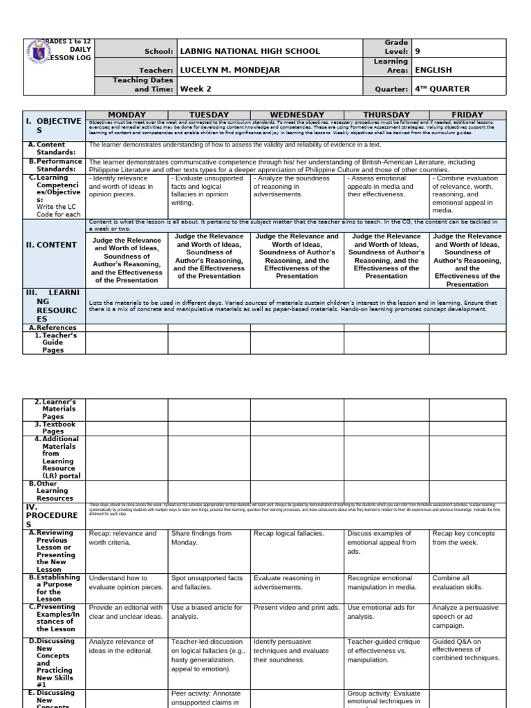 DLL ENGLISH Judge The Relevance and Worth of Ideas, Soundness of Author's Reasoning, and The ...