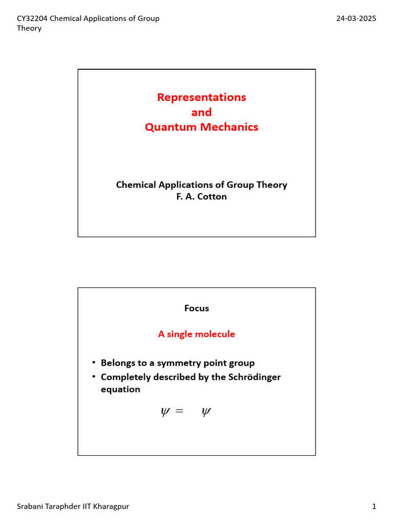 Lecture 11 Quantum Mechanics and Group Theory | PDF | Wave Function | Eigenvalues And Eigenvectors