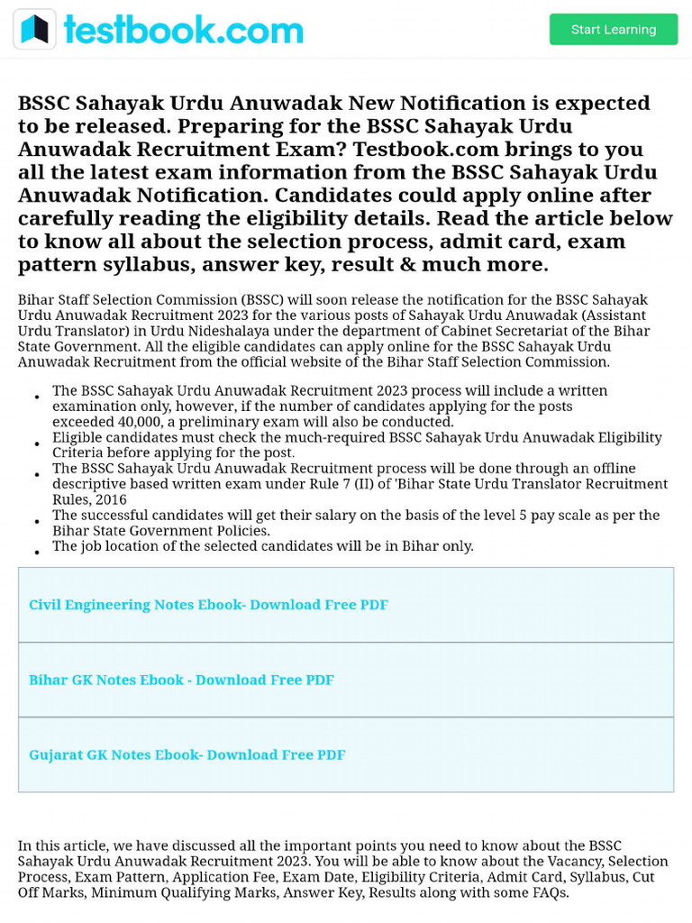 BSSC Sahayak Urdu AnuwadakExam Info | PDF