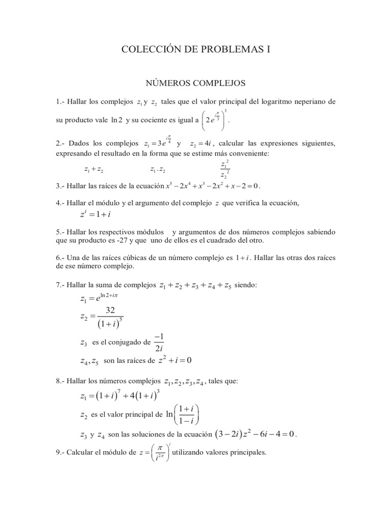 Problemas de Números Complejos | PDF | Número complejo | Ecuaciones