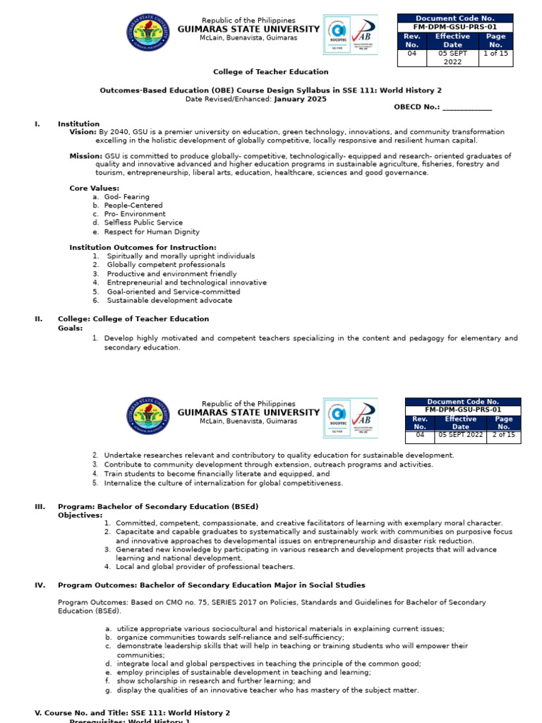 OBE Syllabus for World History 2 | PDF | Absolute Monarchy | Age Of ...