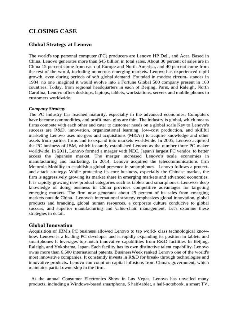 CLOSING CASE - Global Strategy at Lenovo | PDF | Lenovo | Personal ...