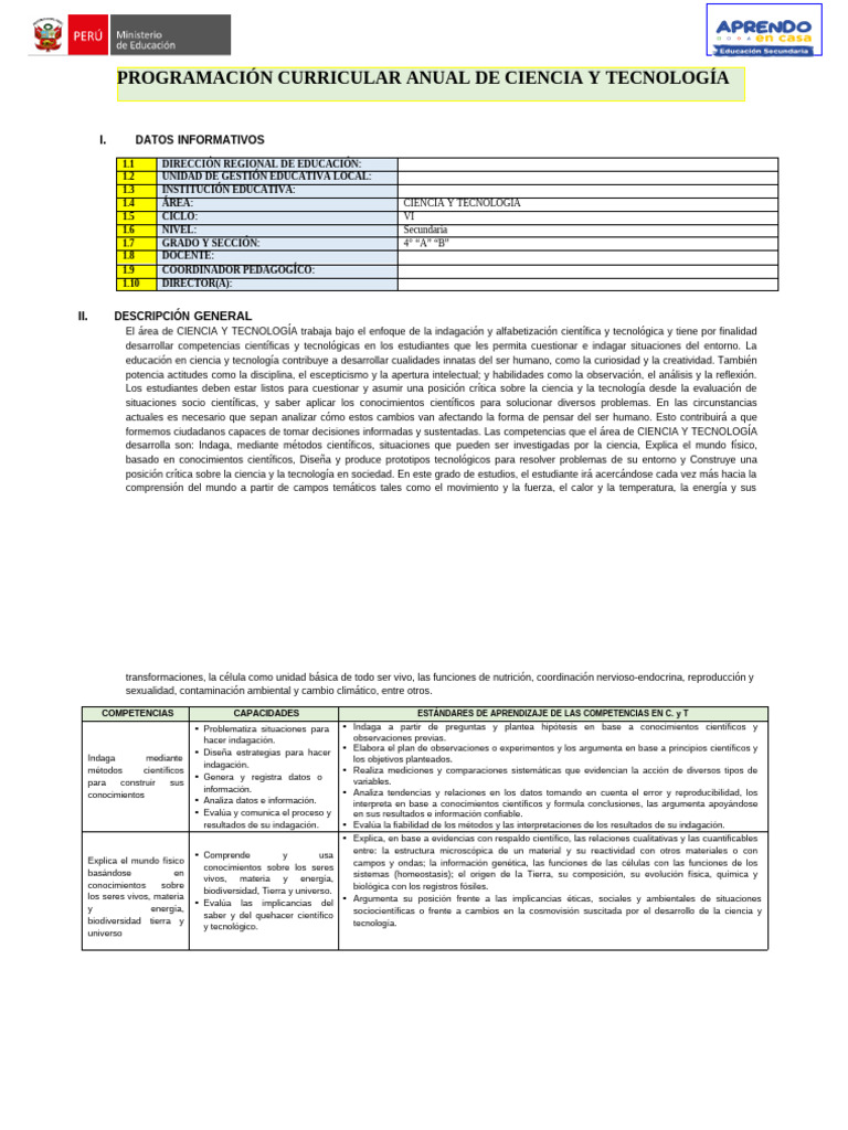 Programacion Anual Cyt 4to | PDF | Sustentabilidad | Organismos