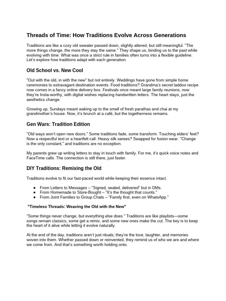Evolving Traditions Across Generations | PDF