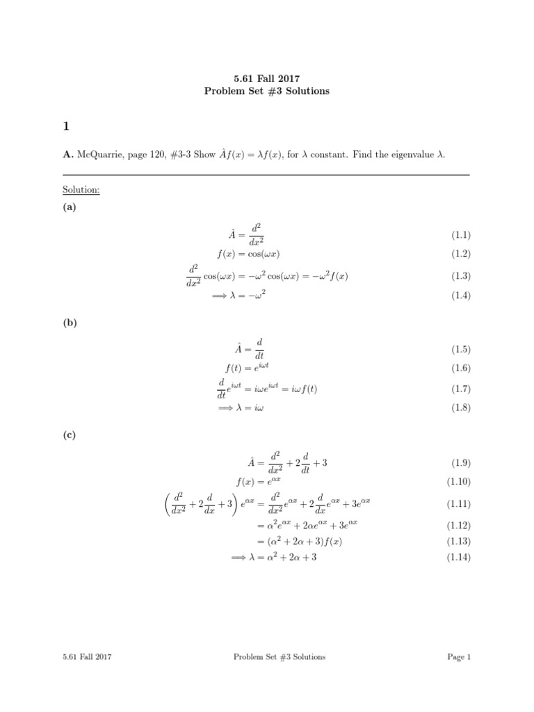 Quantum Mechanics Problem Set Solutions | PDF | Integral | Quantum ...