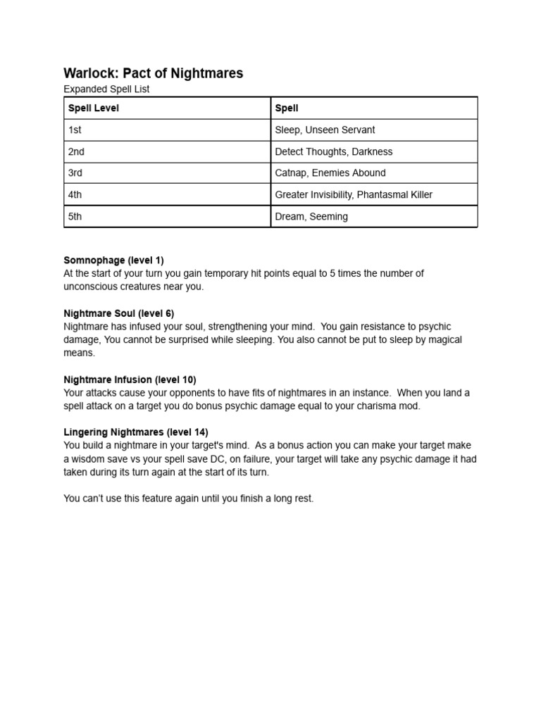 Warlock Pact of Nightmares Guide | PDF