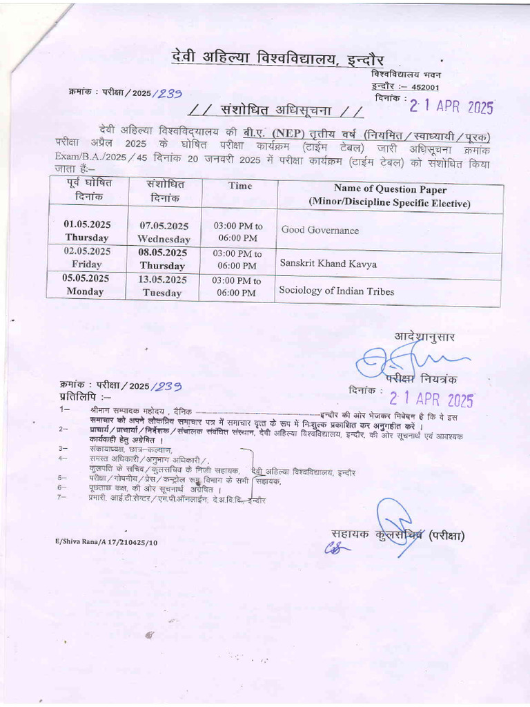 Ba - III Year Revised Time - Table | PDF