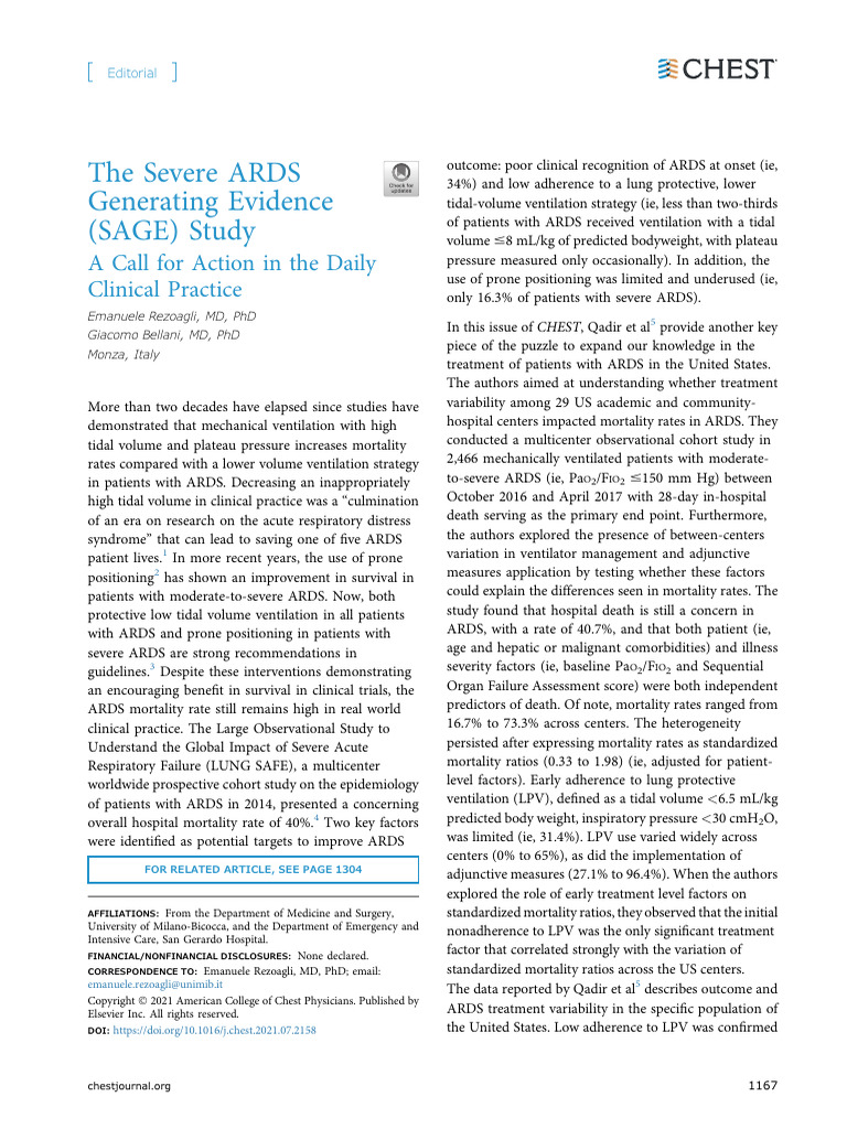 The Severe ARDS Báo CHEST 2021 | PDF | Pulmonology | Health Care