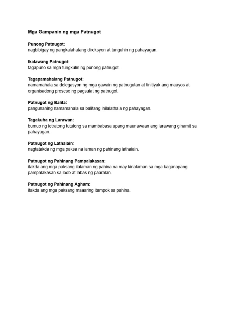 Mga Gampanin NG Mga Patnugot | PDF