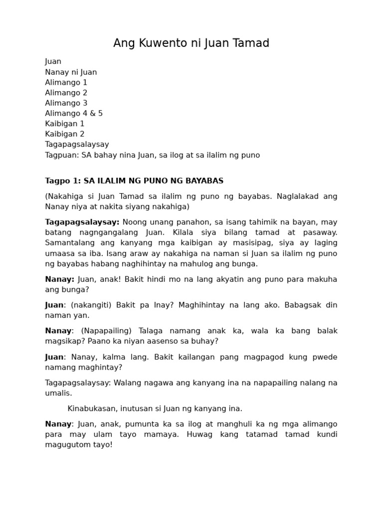Ang Kuwento Ni Juan Tamad | PDF