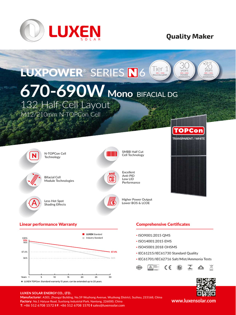Panel Solar Monocristalino Bifacial Luxen 690W | PDF | Electronic ...