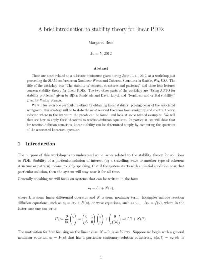 Lin Stab Minicourse 2012 | PDF | Eigenvalues And Eigenvectors | Partial Differential Equation
