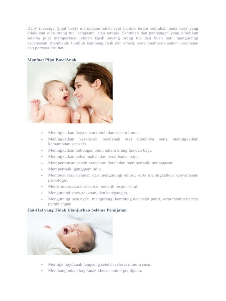 Manfaat dan Panduan Pijat Bayi | PDF