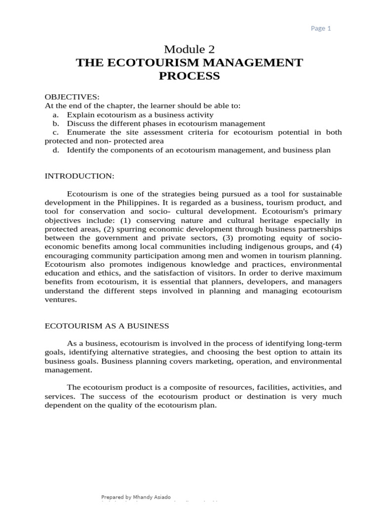 Ecotourism Management Process Overview | PDF | Protected Area | Tourism