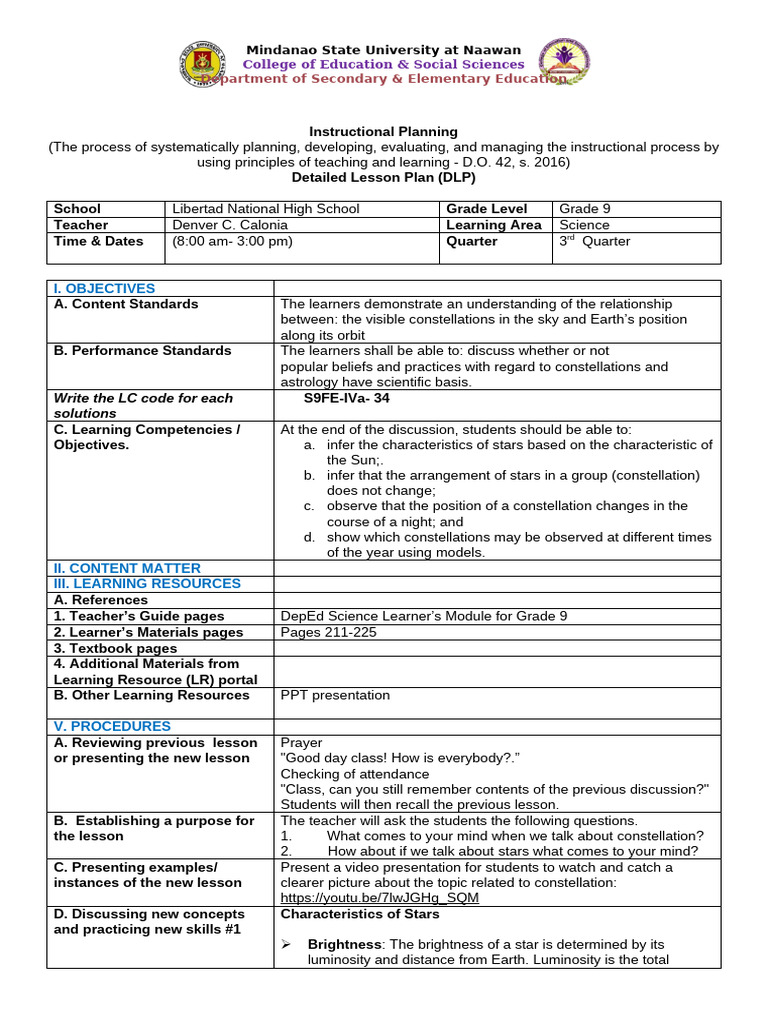 Constellation Detailed Lesson Plan | PDF | Stars | Apparent Magnitude