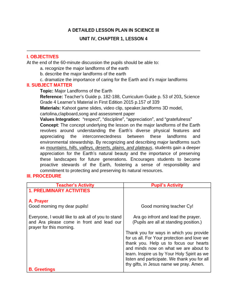 Science Grade 3 DLP Landforms | PDF | Natural Environment | Valley