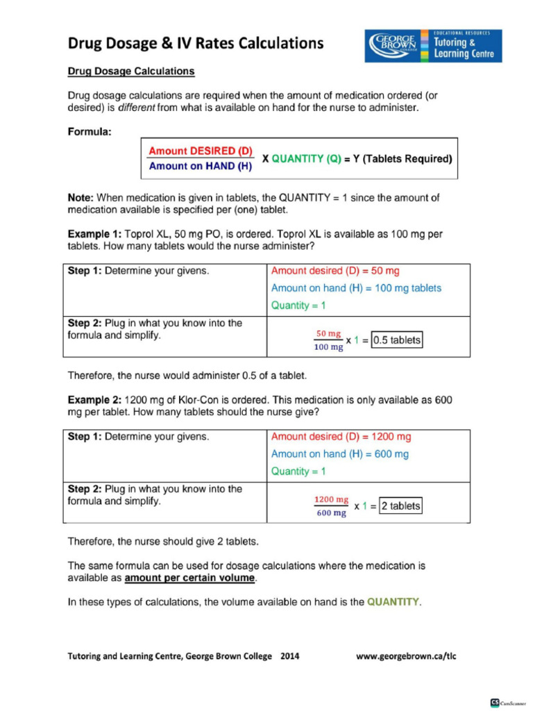 Drug Dosage and IV Rates Calculations | PDF