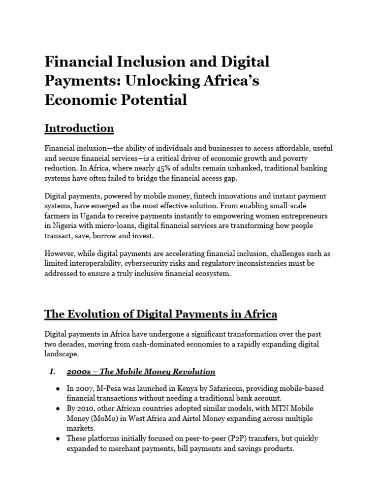Financial Inclusion and Digital Payments - Unlocking Africa's Economic ...
