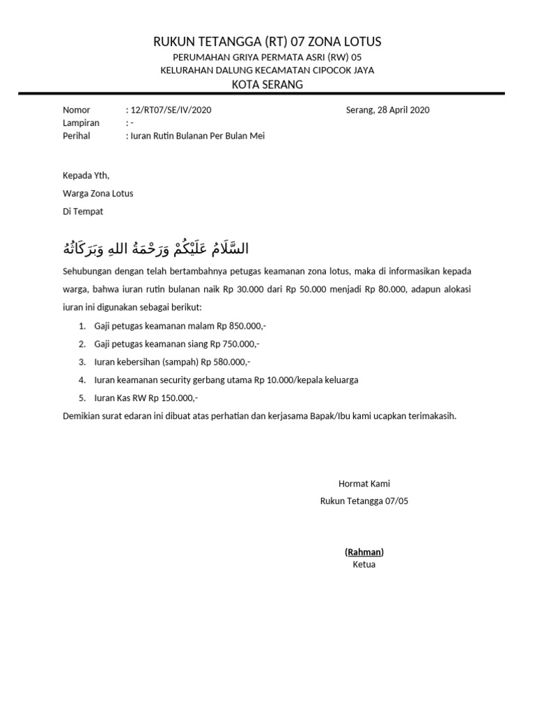 12. Surat Iuran Rutin Bulanan Per Mei-1 | PDF