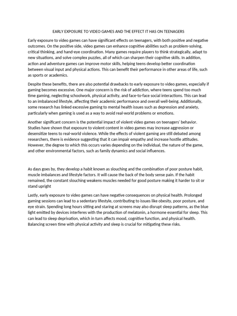 Early Exposure To Video Games and The Effect It Has On Teenager1 | PDF ...