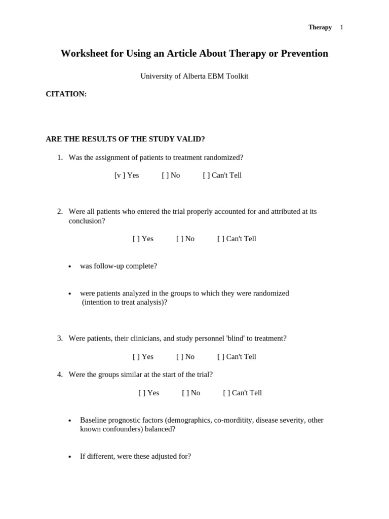 Therapy Worksheet PZ SAM RCT | PDF | Randomized Controlled Trial ...