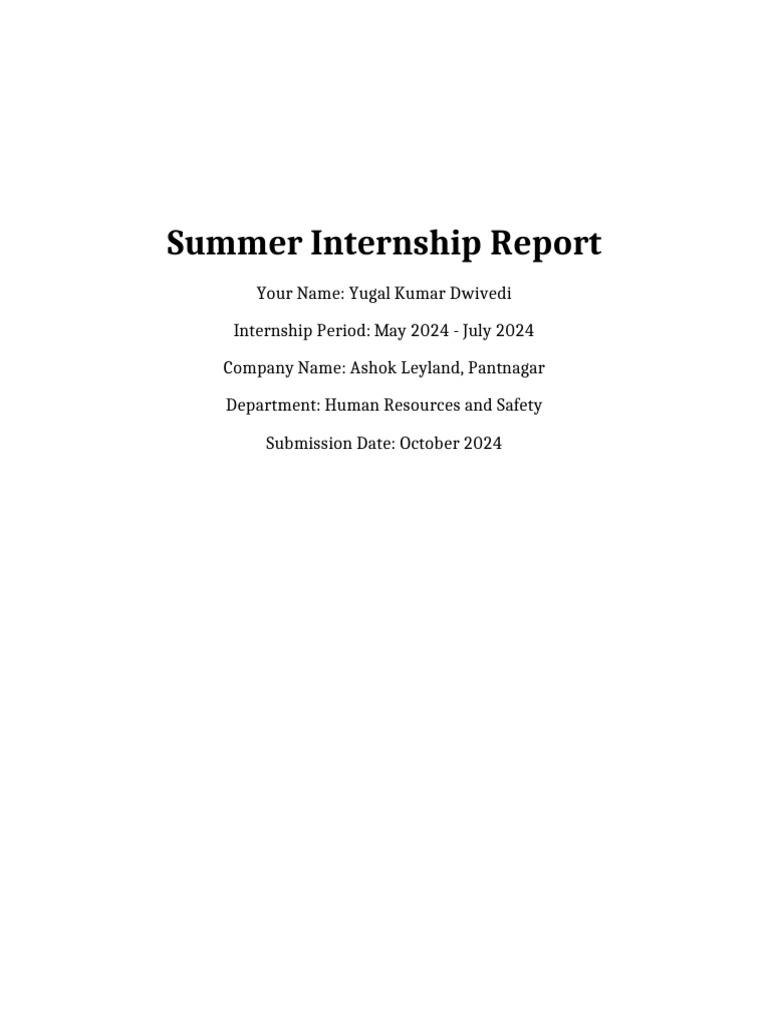 Summer Internship Report Cover Yugal Kumar Dwivedi | PDF