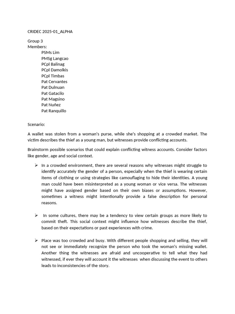 Cridec 2025-01, Alpha Group 3 | PDF | Witness | Bias