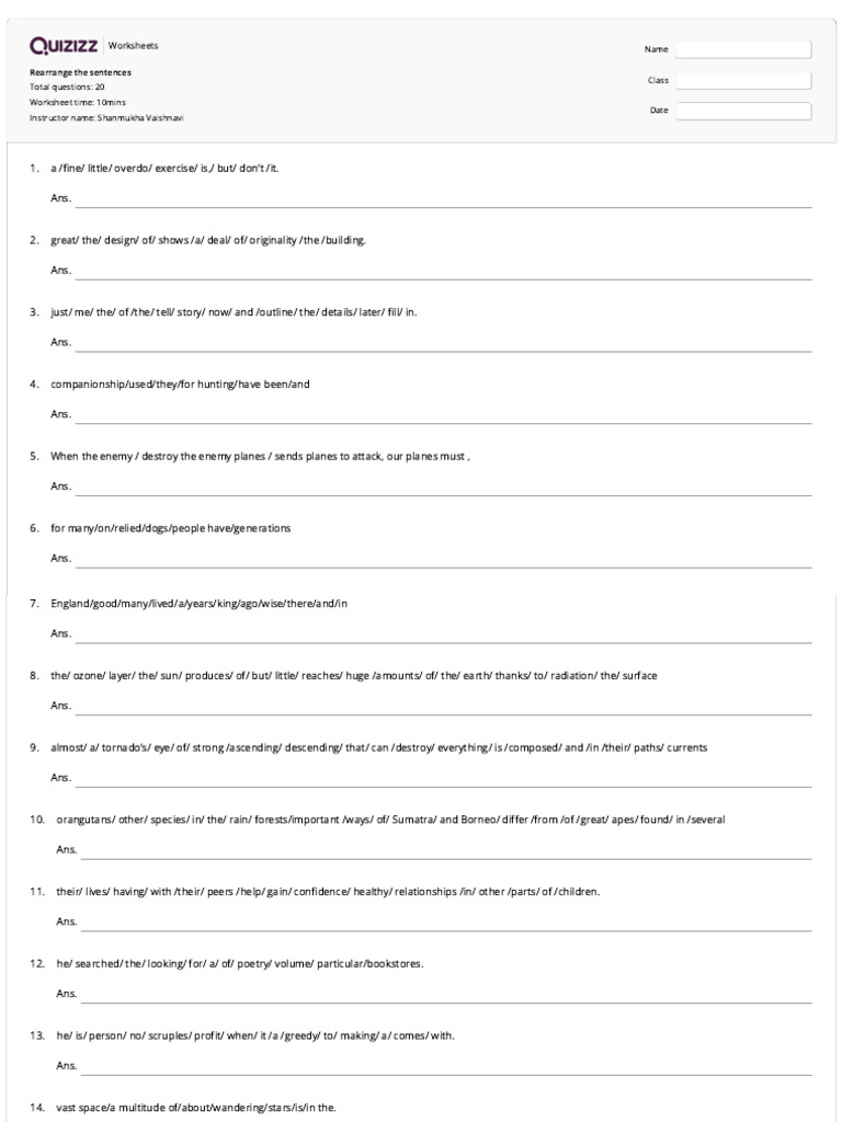 Rearranging Sentences Worksheet | PDF