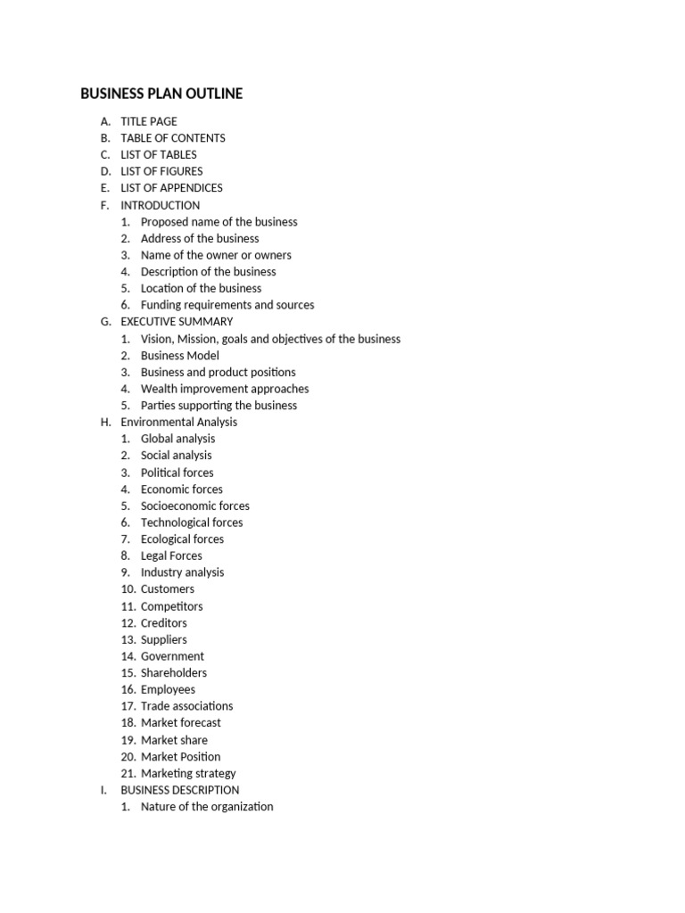 Business Plan Outline | PDF