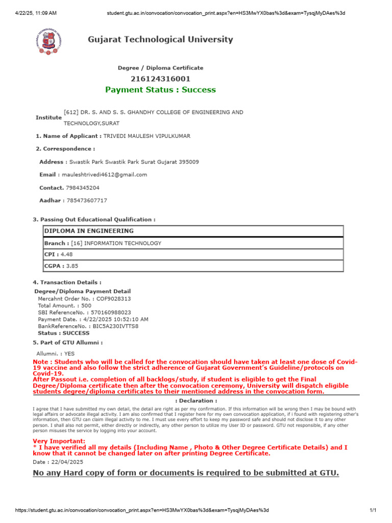 Student - Gtu.ac - in Convocation Convocation Print - Aspx en ...