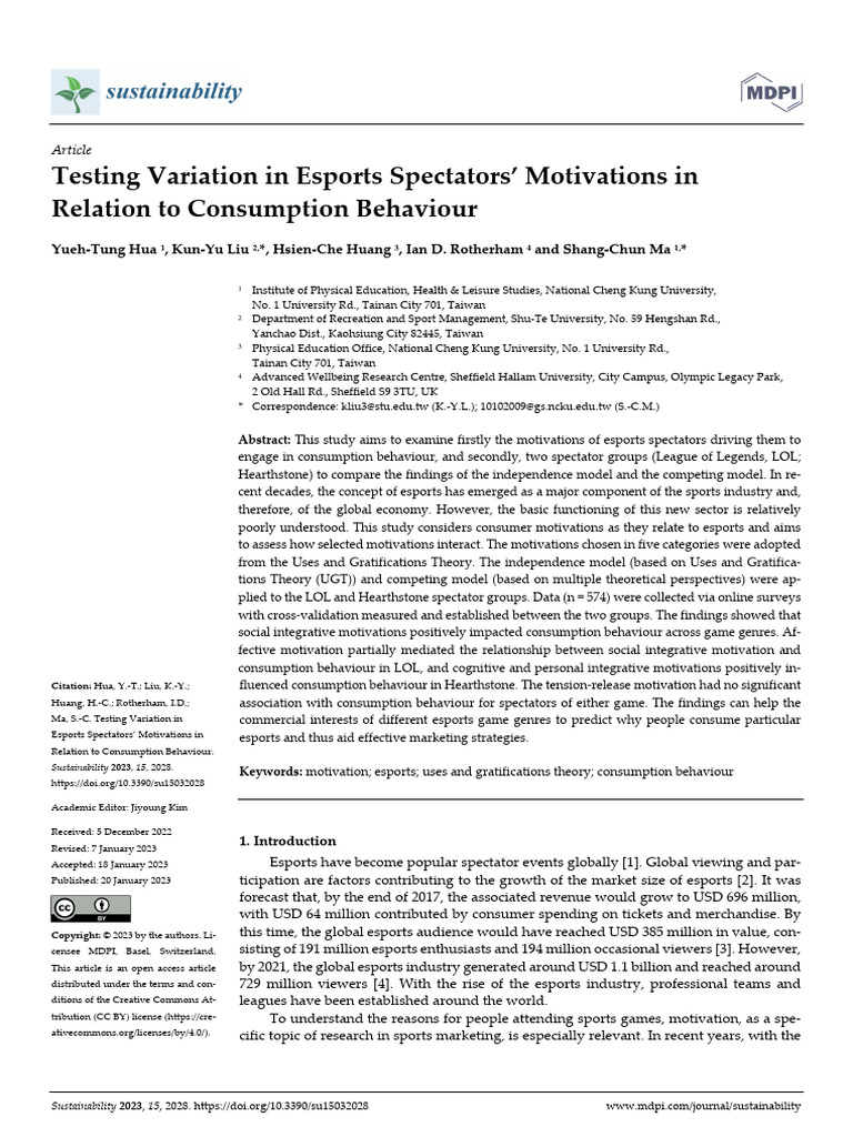 Testing Variation in Esports Spectators Motivatio | PDF | Affect ...