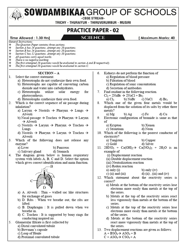 SGX_CBSE_-_SCIENCE_PRACTICE_PAPER_002 | PDF | Chemistry