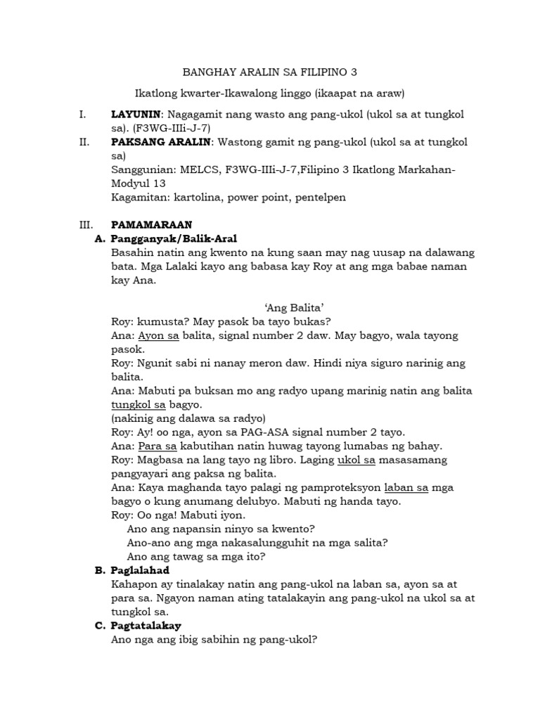 Layunin Paksang Aralin: Ang Balita' | PDF