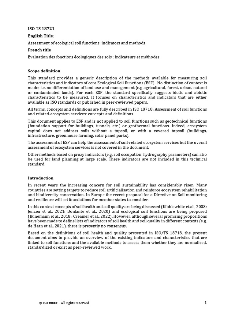 Iso TC 190 WG 3 - N102 - Iso TS 18721 - N102 - 20240702 1 | PDF | Soil ...
