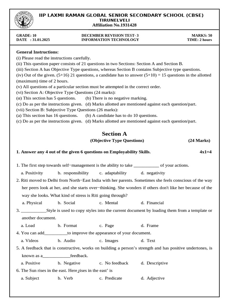 10TH IT REVISION QP FULL PORTION 3 | PDF | Relational Database | Computing