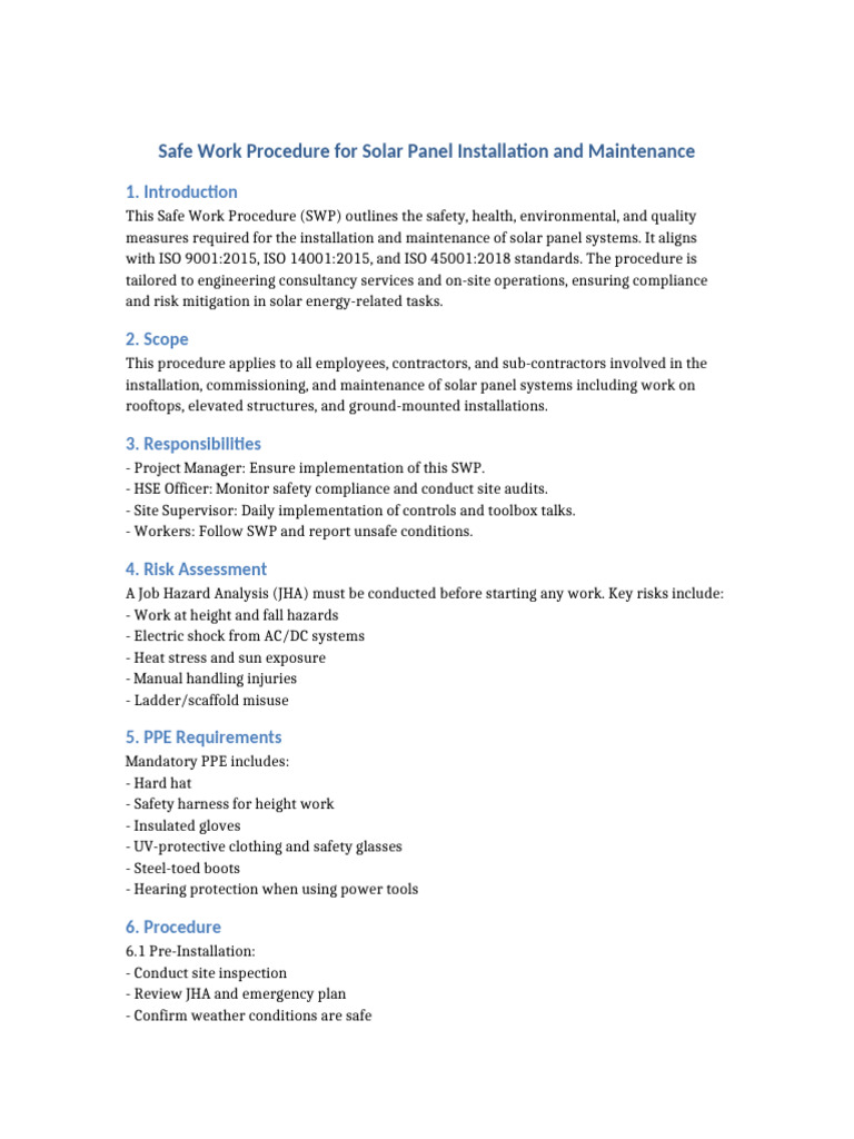 Safe_Work_Procedure_Solar_Installation | PDF | Personal Protective ...