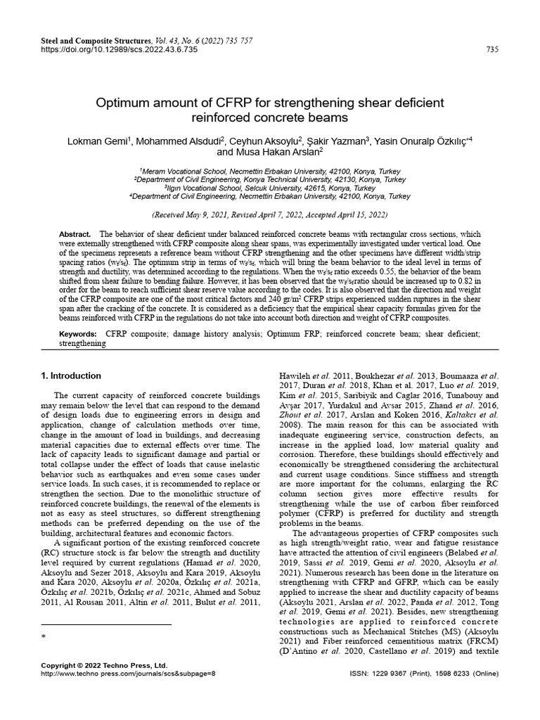 Optimum Amount of CFRP For Strengthening Shear Deficient Reinforced ...