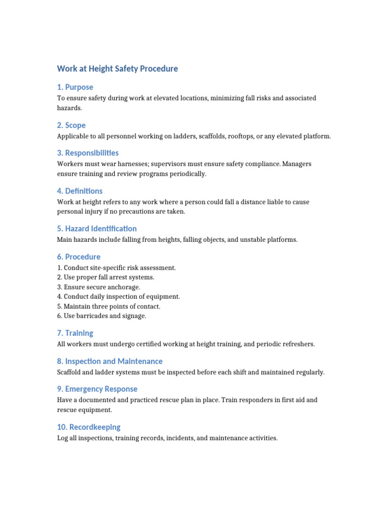 Expanded Work at Height Safety Procedure | PDF