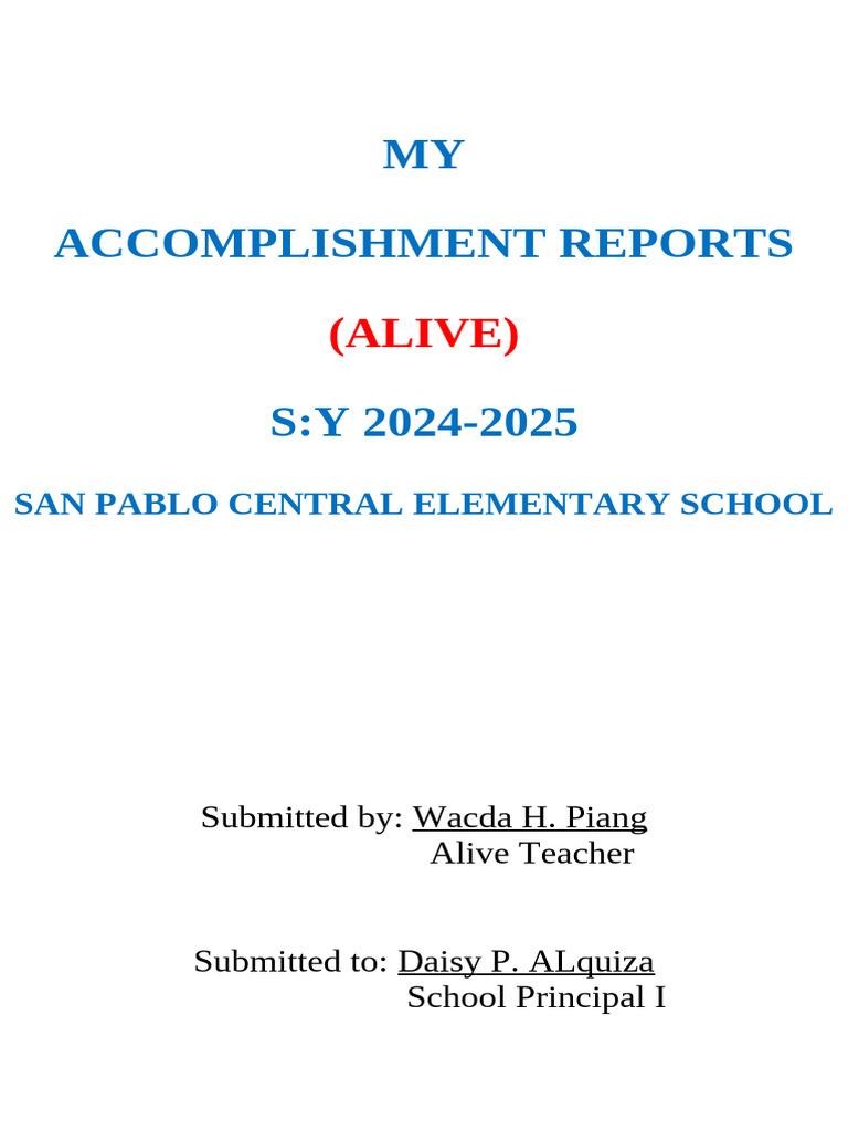 Accomplishment Report Alive Class | PDF | Learning | Literacy