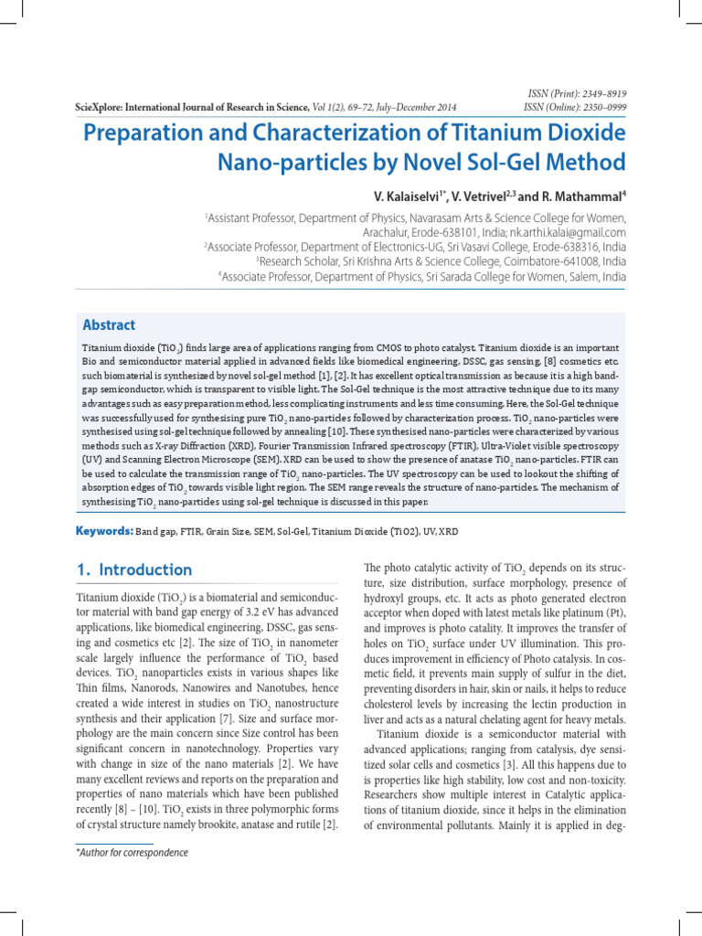 Synthesis of TiO2 Nanoparticles via Sol-Gel | PDF | Titanium Dioxide ...