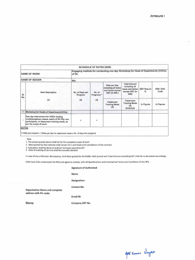 Annexure I - SOR | PDF