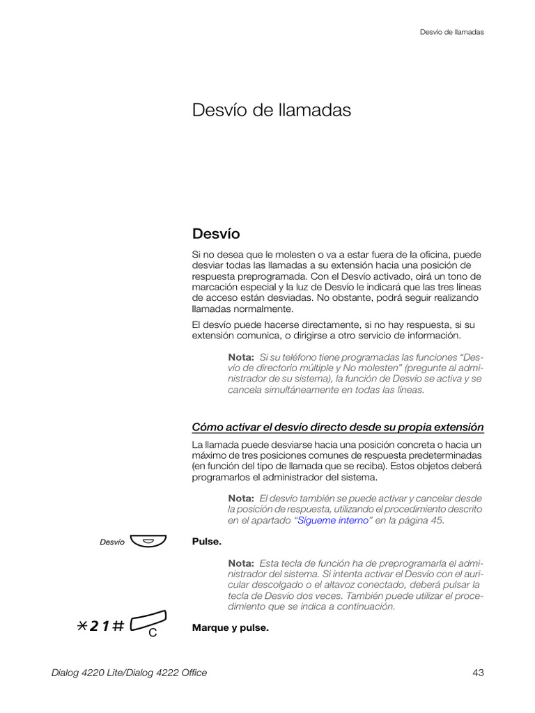 Guía de Desvío de Llamadas Dialog 4220/4222 | PDF | Teléfono | Informática