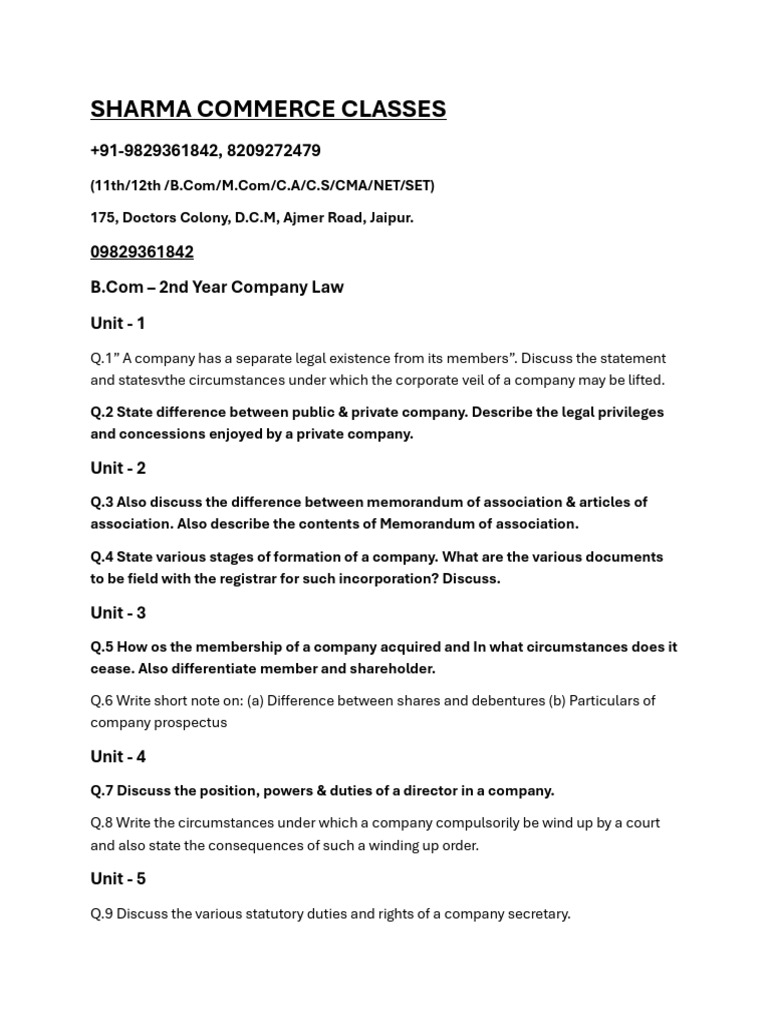 Company Law 2024 | PDF