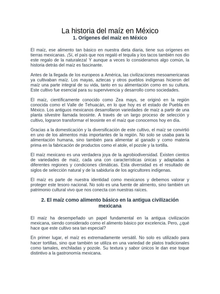 Copia de La historia del maíz en México | PDF | Maíz | Agricultura