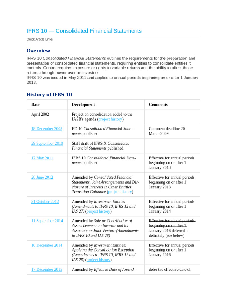 IFRS 10 — Consolidated Financial Statements | PDF | International Financial Reporting Standards ...