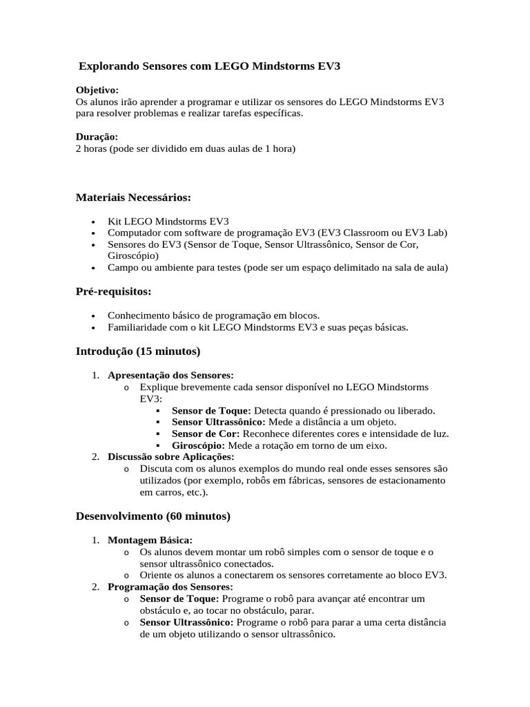 Explorando Sensores Com LEGO Mindstorms EV3 | PDF | Robô | Robótica