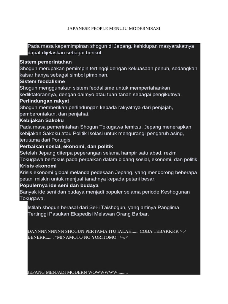 JEPANG MENUJU MODERNISASI TWT | PDF