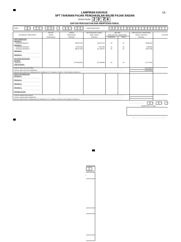 Lampiran Khusus SPT Tahunan PPH Badan 1771 Tahun 2024 | PDF