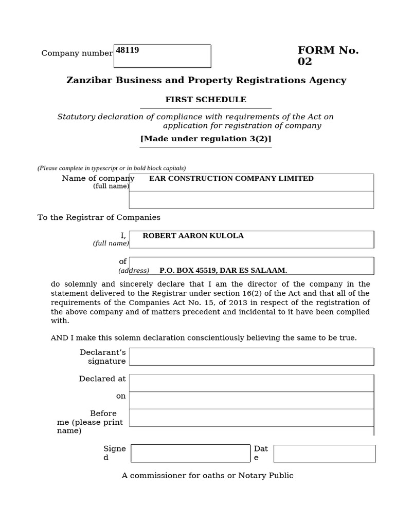 Form No. 2 ZNZ | PDF